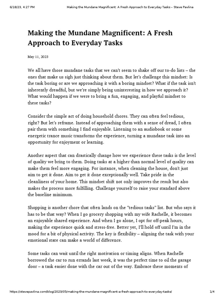 Making The Mundane Magnificent - A Fresh Approach To Everyday Tasks ...