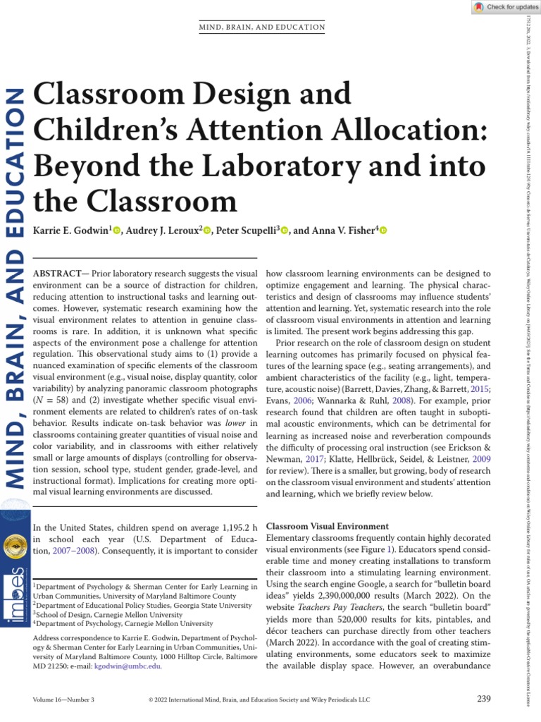 Mind Brain and Education - 2022 - Godwin - Classroom Design and ...