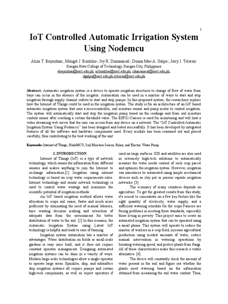 Iot Controlled Automatic Irrigation System Using Nodemcu Pdf