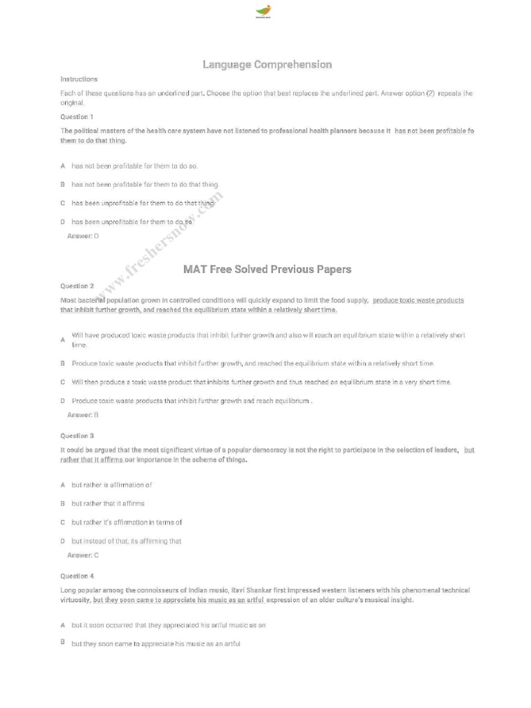 MAT 2007 Old Question Paper | PDF