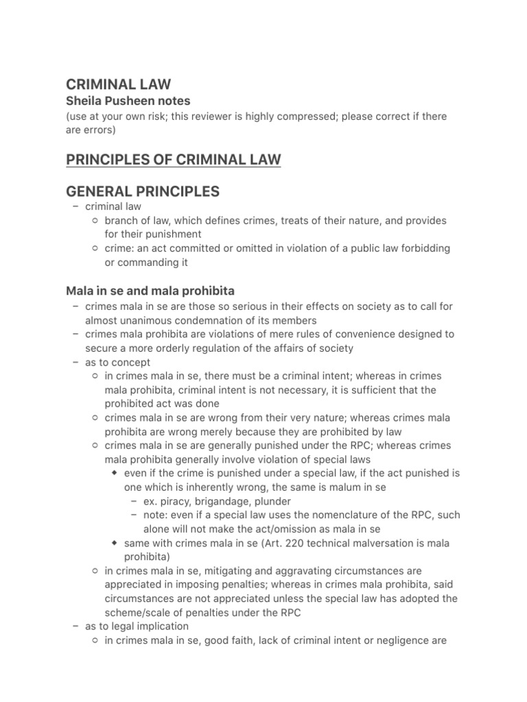 Criminal Law 2022 Reviewer | PDF | Crimes | Crime & Violence
