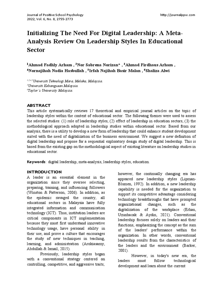 Initializing The Need For Digital Leadership: A Meta-Analysis Review On ...