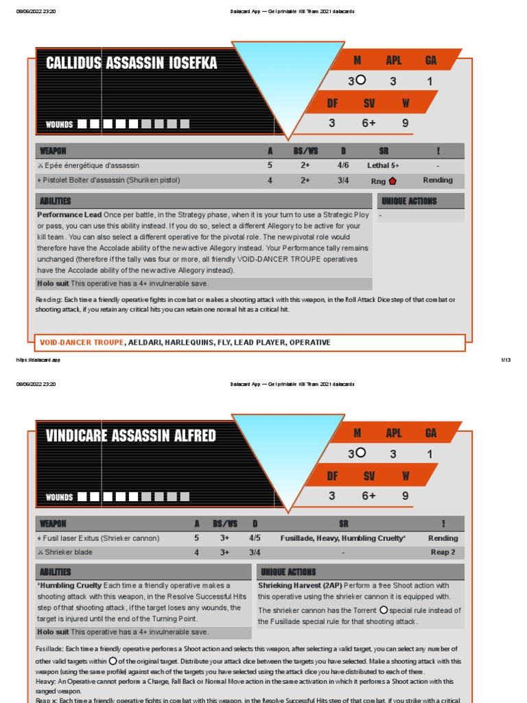 Datacard App - Get Printable Kill Team 2021 Datacards | PDF | Hobbies ...