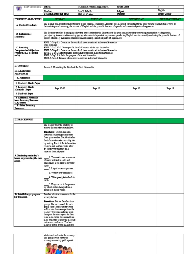 Q4 DLL - Week3 - Day 1 5 | PDF | Learning | Social Media