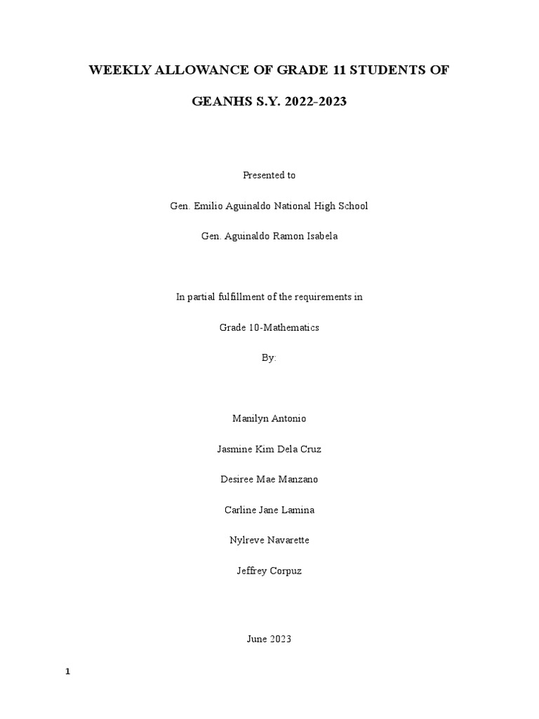Weekly Allowance of Grade 11 Students of GEANHS S.Y. 2022-2023 | PDF