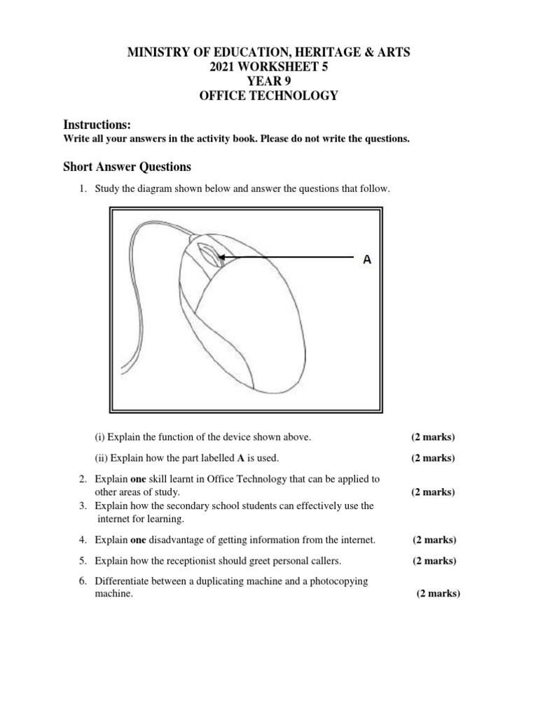 Year 9 Office Technology Worksheet 5 2021 | PDF