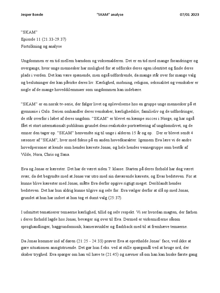 Skam Analyse, Jesper | PDF