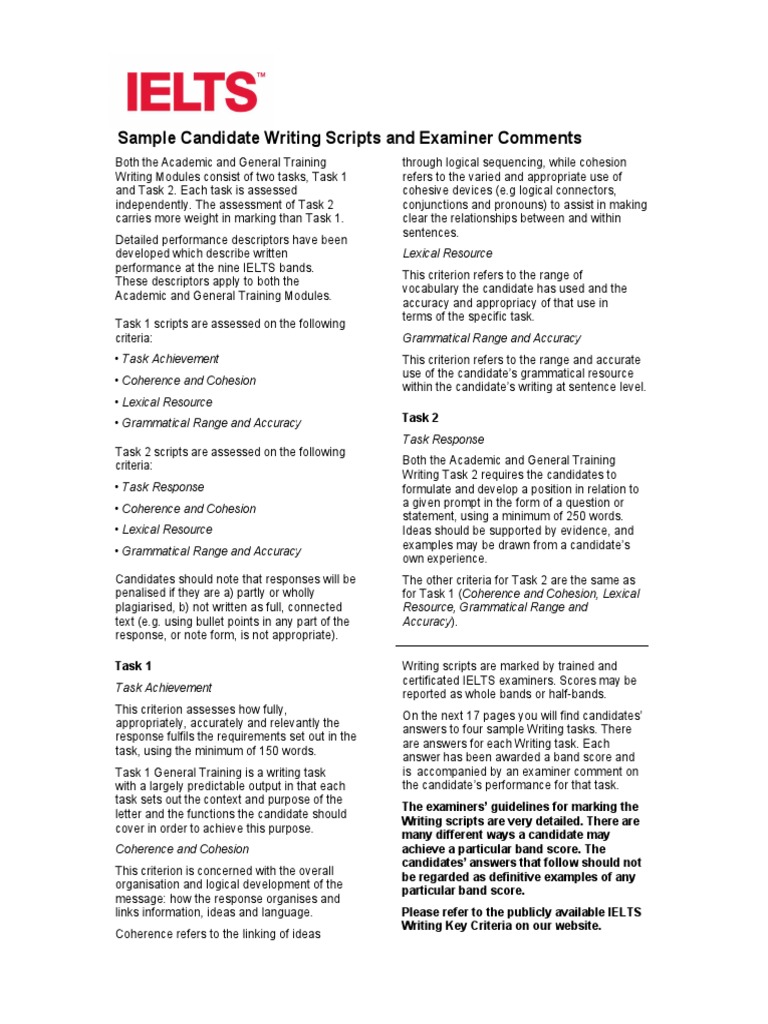 Ielts General Training Writing - Sample Scripts and Examiner Comments ...