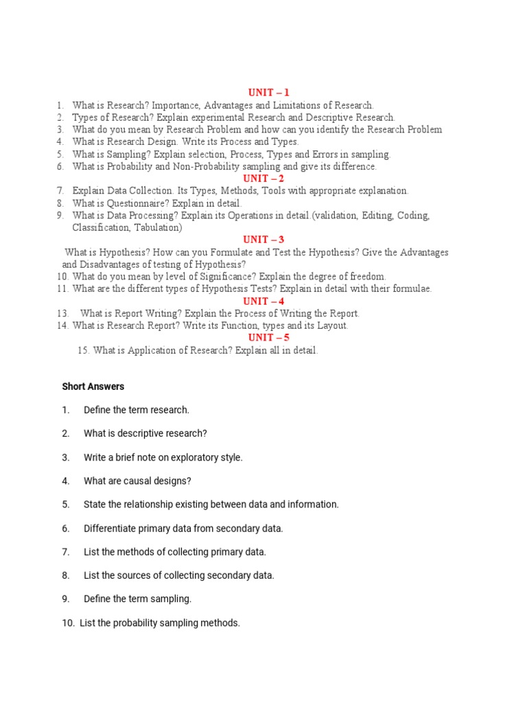Question Bank RM | PDF | Methodology | Sampling (Statistics)