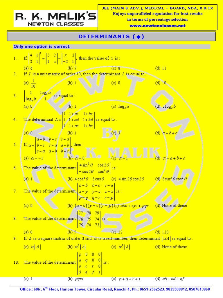 NDA Matrices and Determinants PYQ Solutions | PDF | Algebra | Matrix Theory