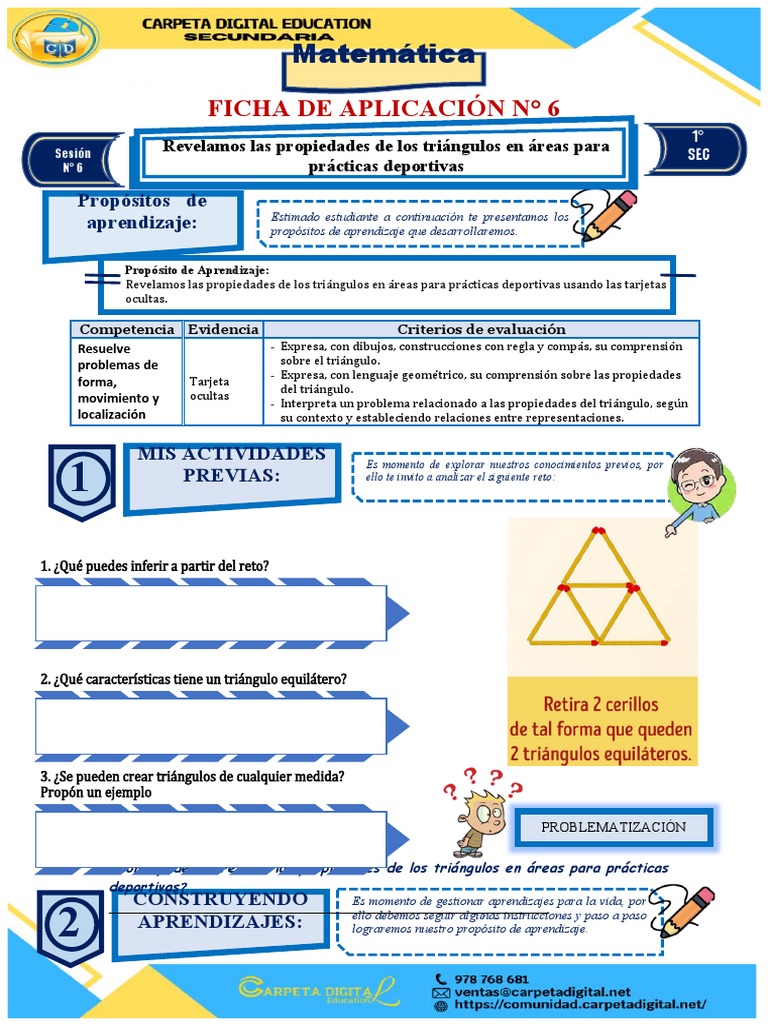 1° Ficha de Aplicación-Sesión6-Sem.3-Exp.2-Mate. | PDF | Aprendizaje | Triángulo