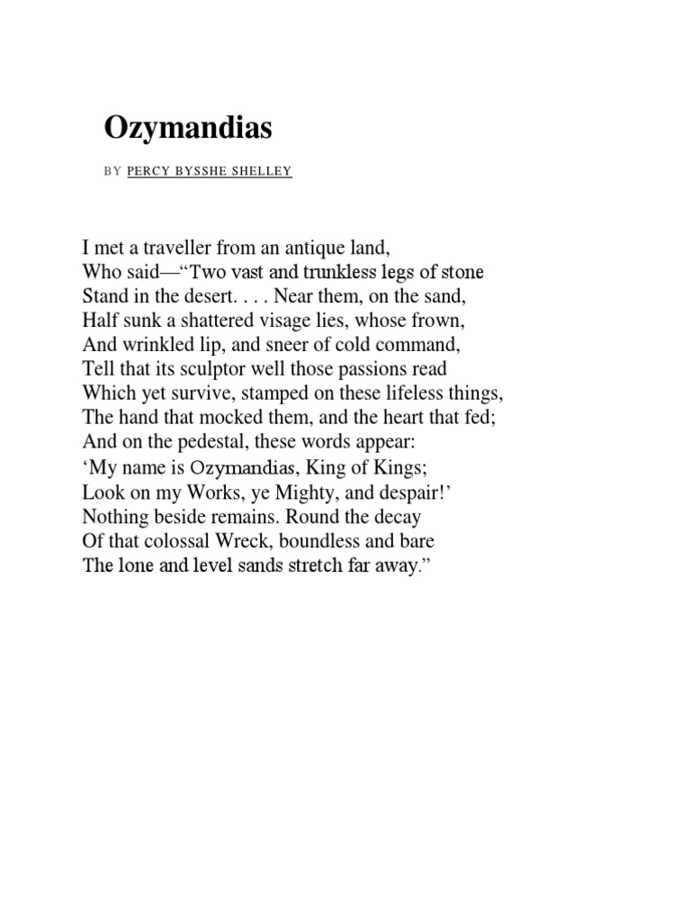 Ozymandias - by PERCY BYSSHE SHELLEY | PDF