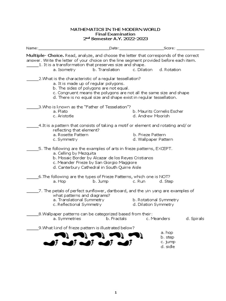 Final Exam MMW 2022 2023 | PDF | Interest | Pattern