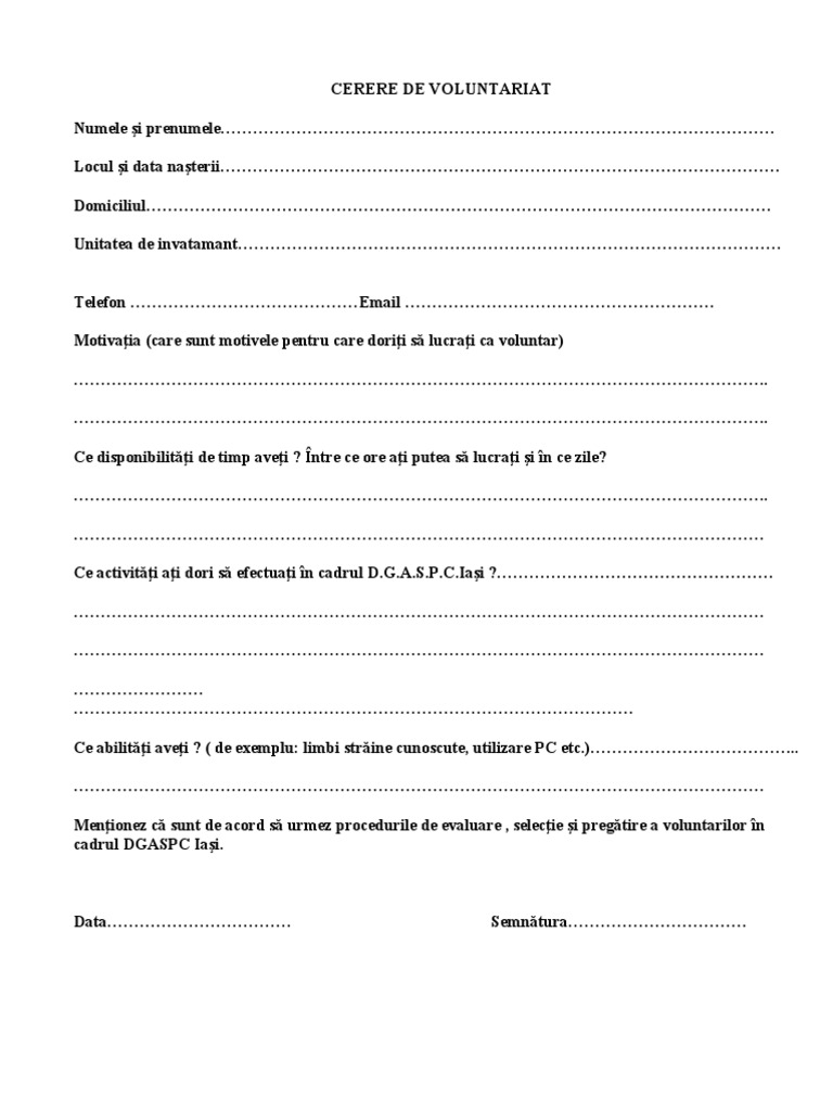 Cerere Voluntariat | PDF