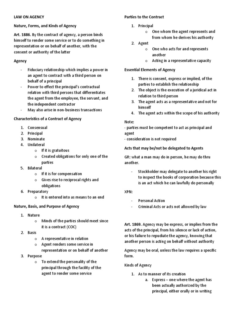 Law On Agency | PDF | Law Of Agency | Legal Liability