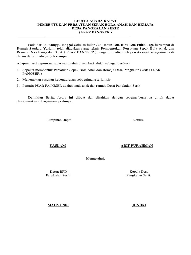 Berita Acara Pembentukan PSAR | PDF