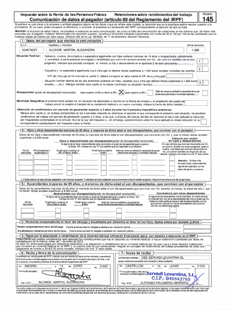 Modelo 145 Firmado | PDF