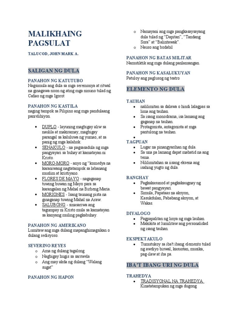 MALIKHAING PAGSULAT REVIEWER - JM | PDF