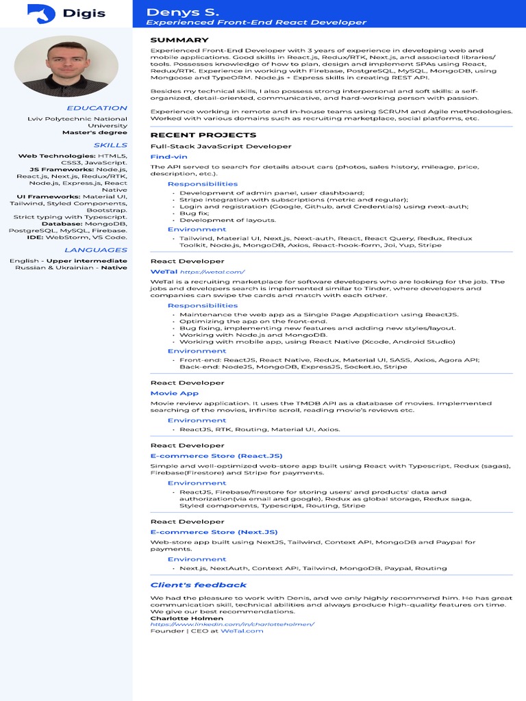 Denys S. | PDF | Mobile App | Software Engineering