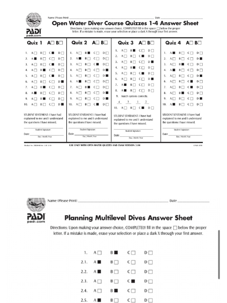 Answers For Padi Open Water Version 3.04 | PDF