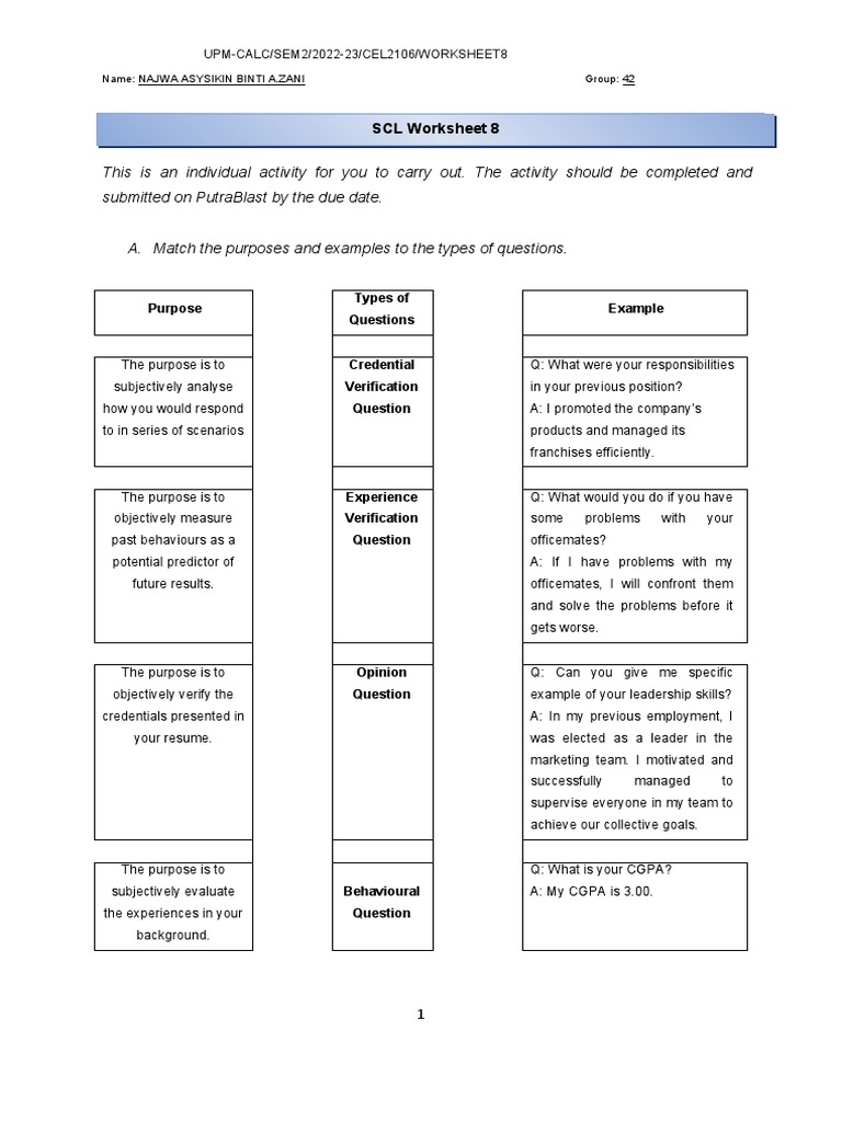 Cel2106 SCL Worksheet 8 | PDF