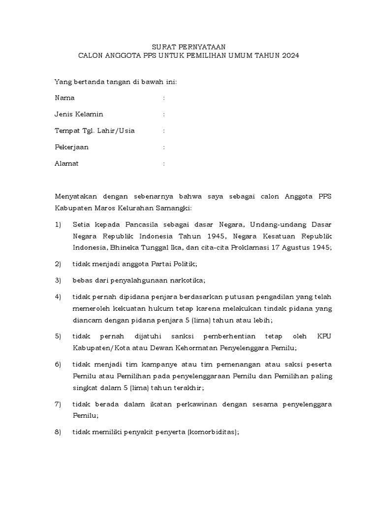Contoh Surat Pernyataan Pps | PDF