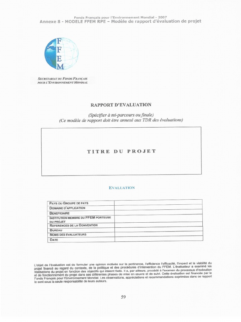 Canevas Rapport évaluation FFEM | PDF
