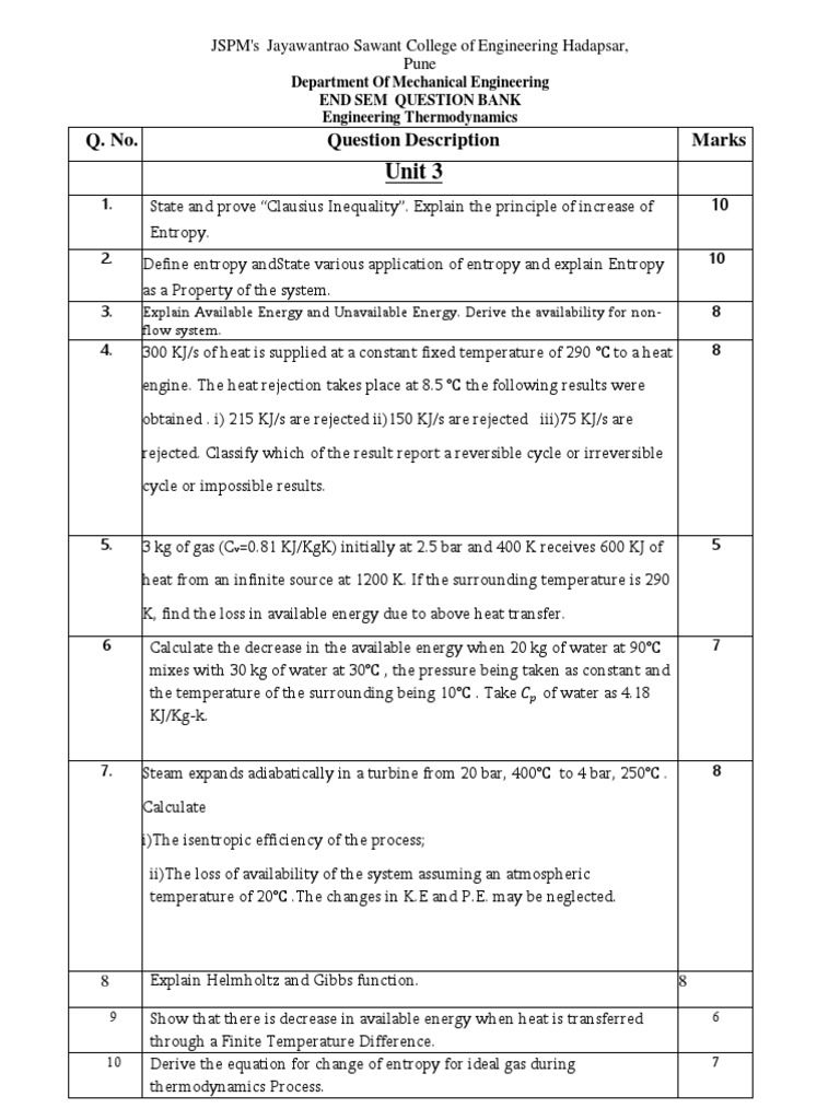 SE - 2019 Engineering Thermodynamics | PDF