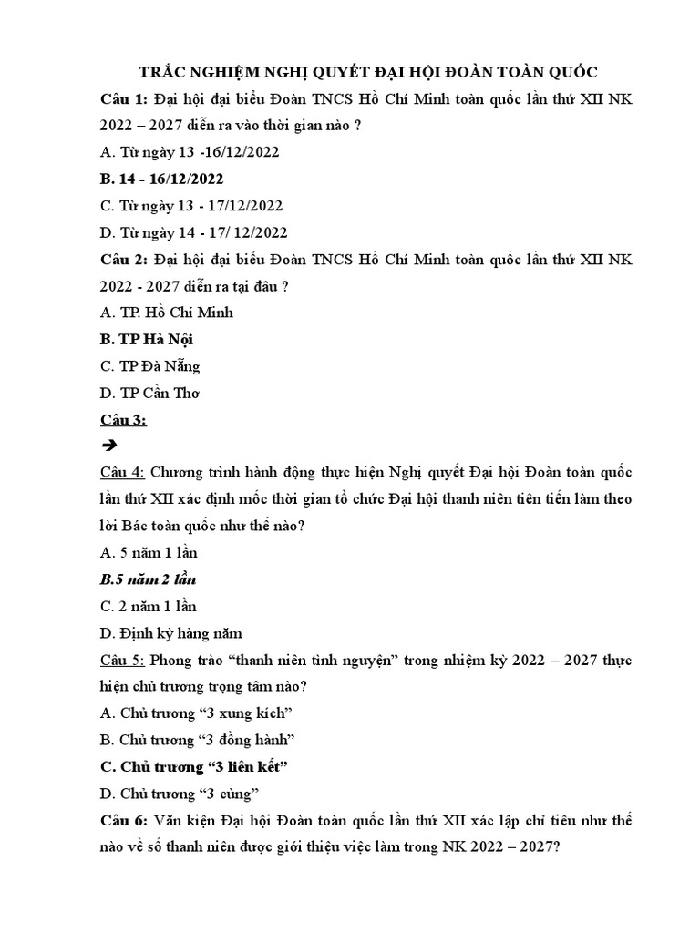 Tong Hop Cau Hoi Trac Nghiem Hoc Tap NQ | PDF