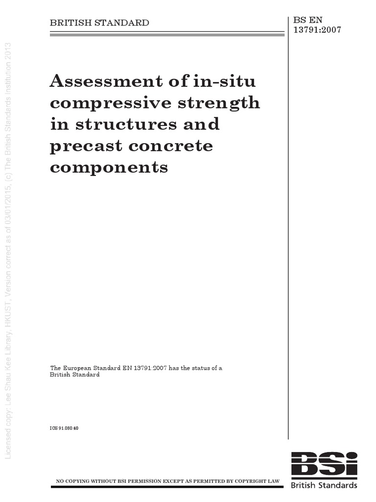 Bs En 13791 2007 Assessment Of In Situ Compressive Strength In Structures And Pre Cast