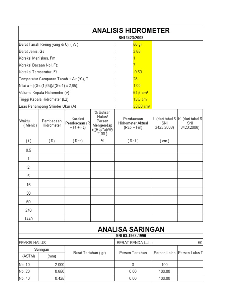 Contoh Tabel Dan Grafik Hidrometer Tanah | PDF