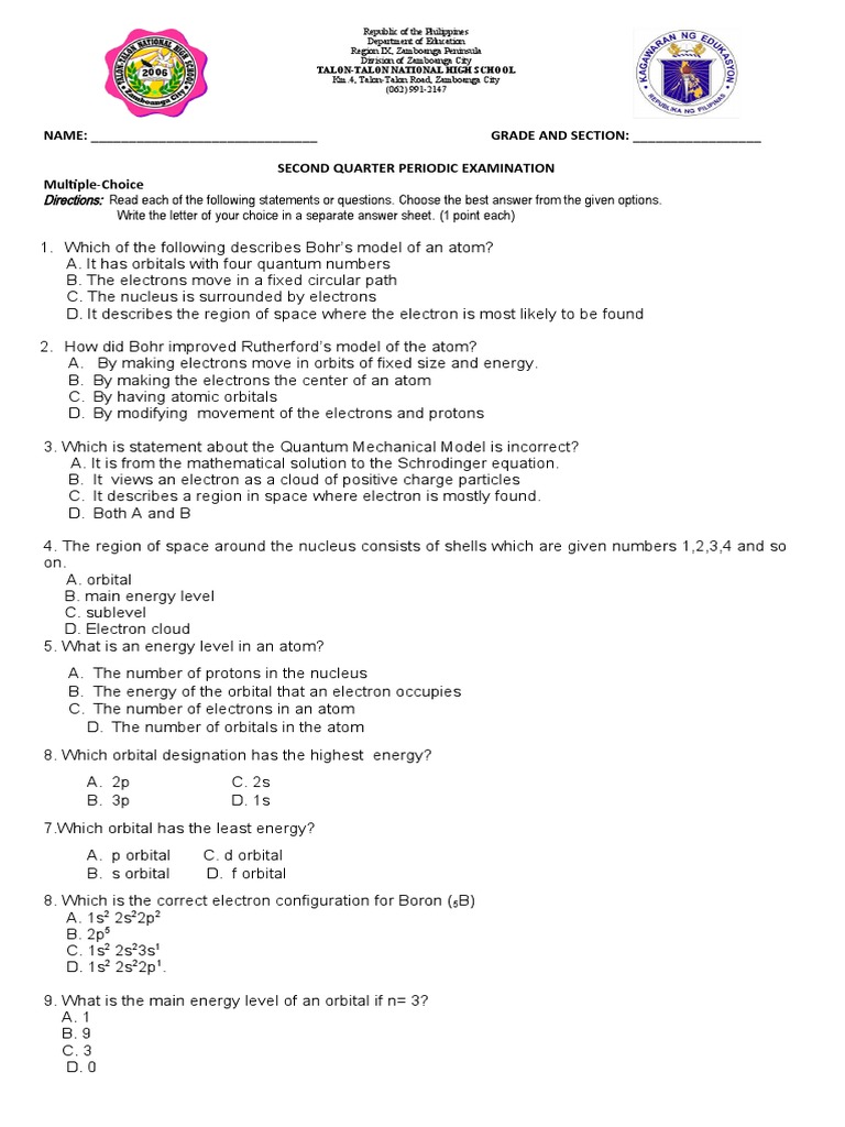 2nd Periodic Test 9 Ohsp | PDF | Atomic Orbital | Atomic Nucleus