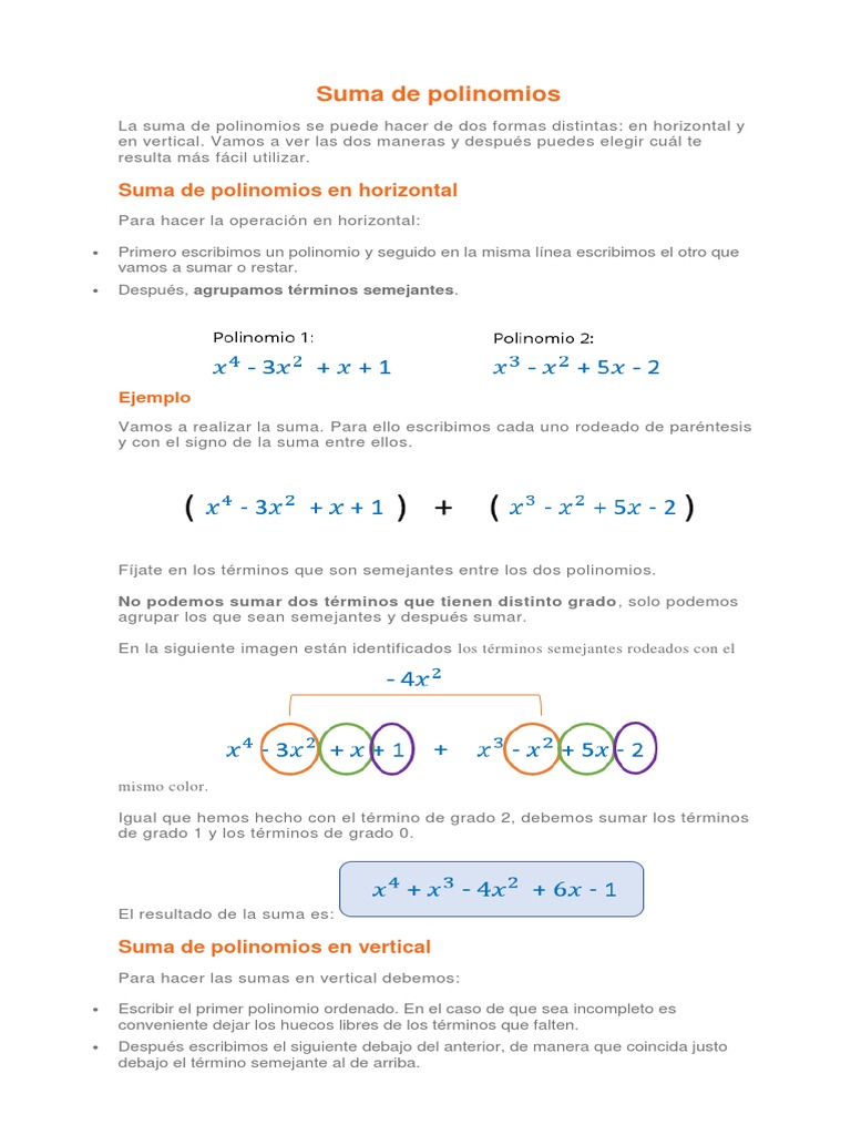 Suma Polinomios | PDF | Matemáticas | Álgebra abstracta