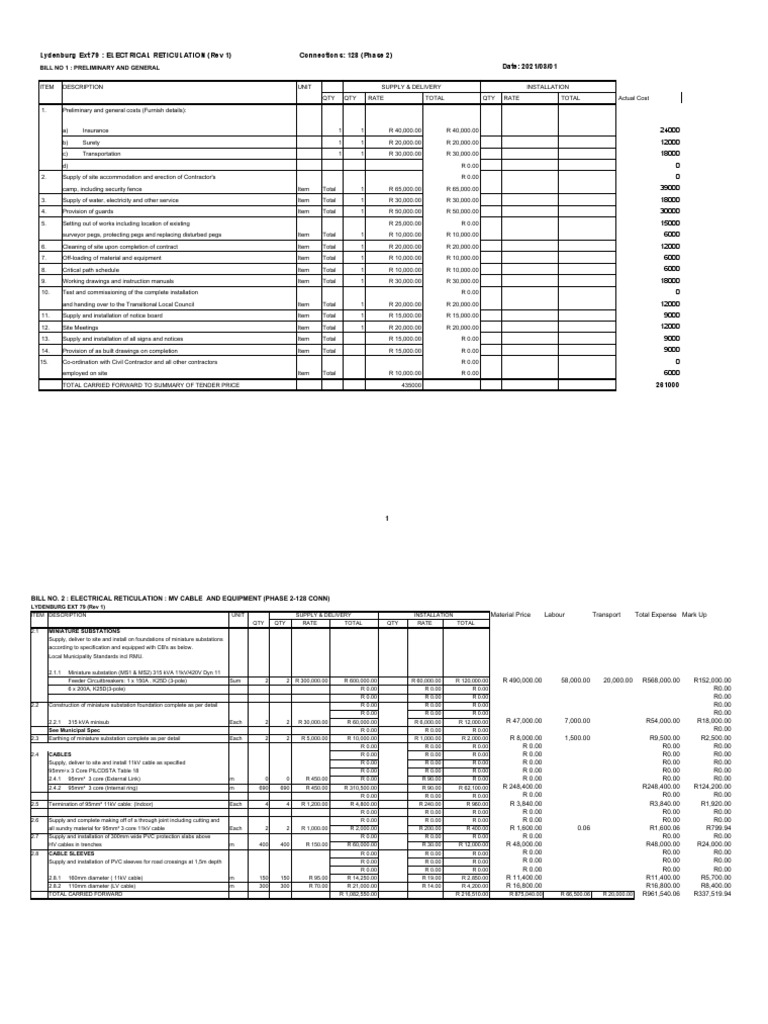 Lydenburg Ext 79 PH 2 - BOQ Elec Rev 2 | PDF