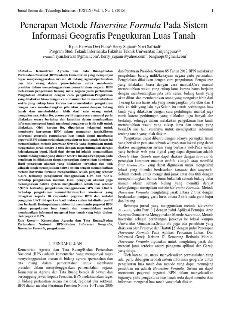 Penerapan Metode Haversine Formula Pada Sistem Informasi Geografis ...