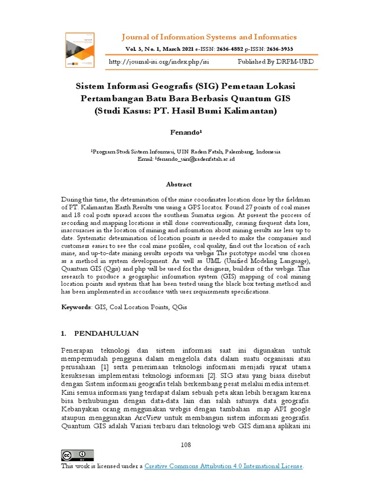 Sistem Informasi Geografis (SIG) Pemetaan Lokasi Pertambangan Batu Bara Berbasis Quantum GIS ...
