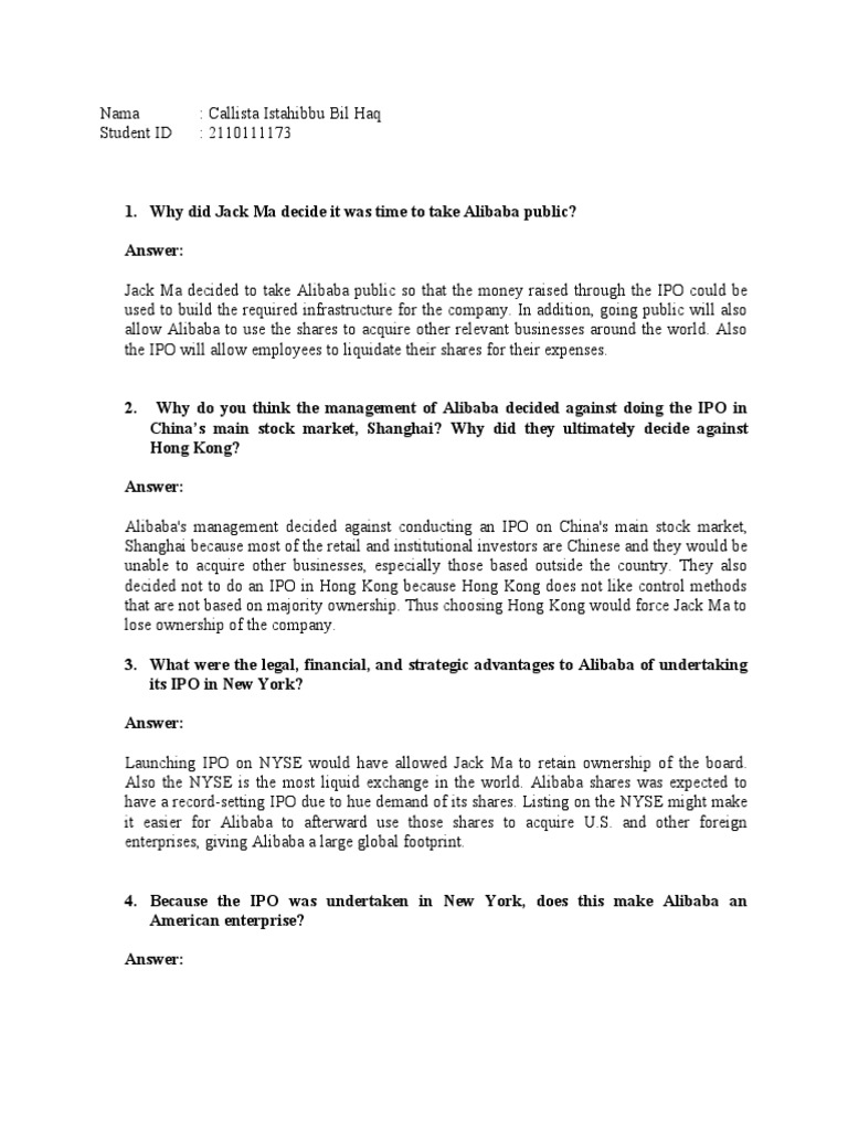Alibaba's IPO Strategy and Ownership | PDF