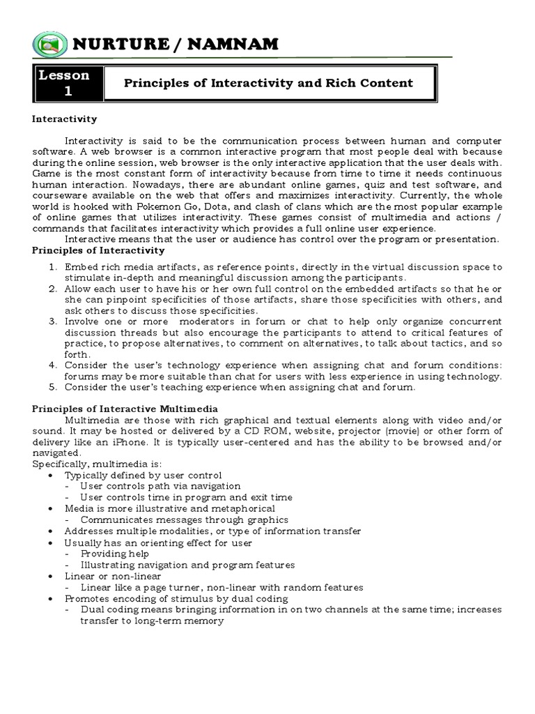 S ETECh - Q2 - WORKSHEET - Week1 Principles of Interactivity | PDF