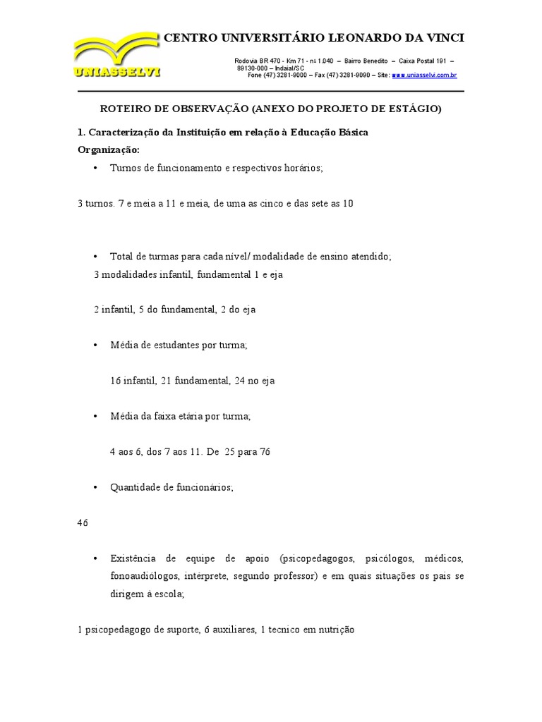 Roteiro de Observacao | PDF