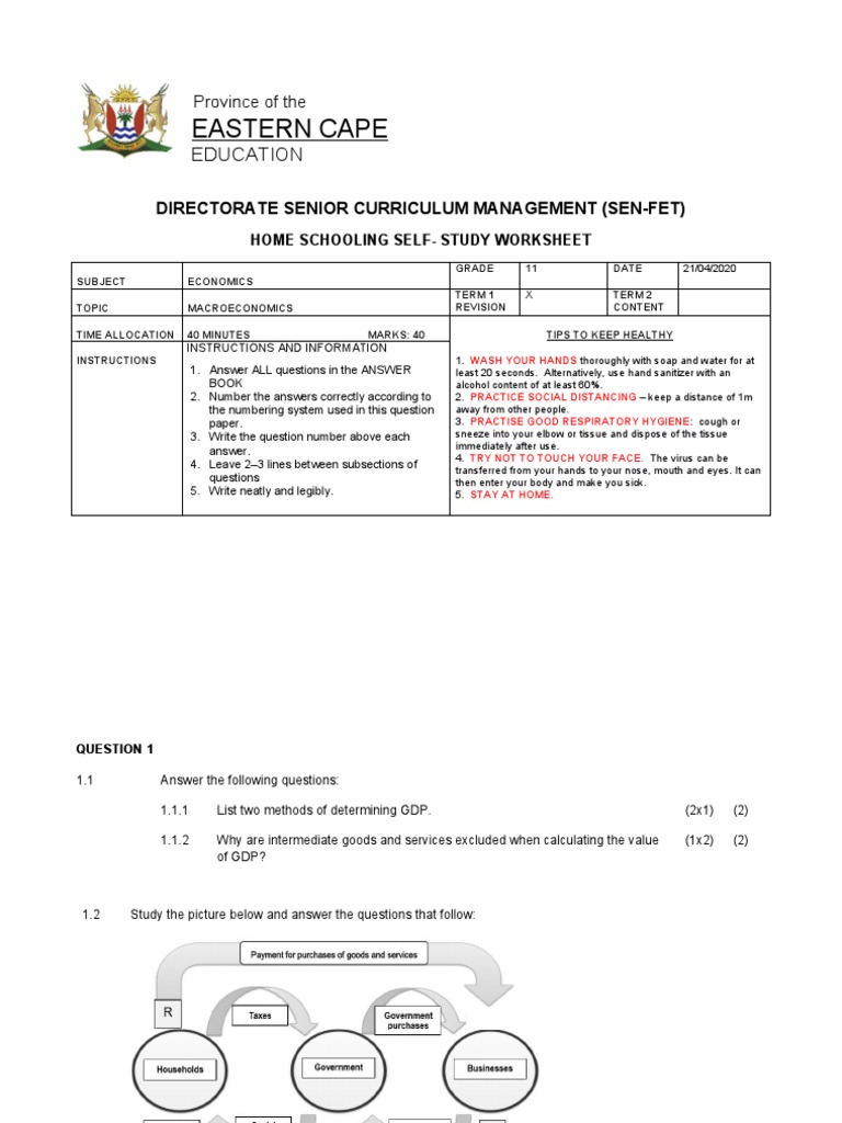 Economics Grade 11 Worksheet Sheet 21 4 | PDF | Gross Domestic Product ...