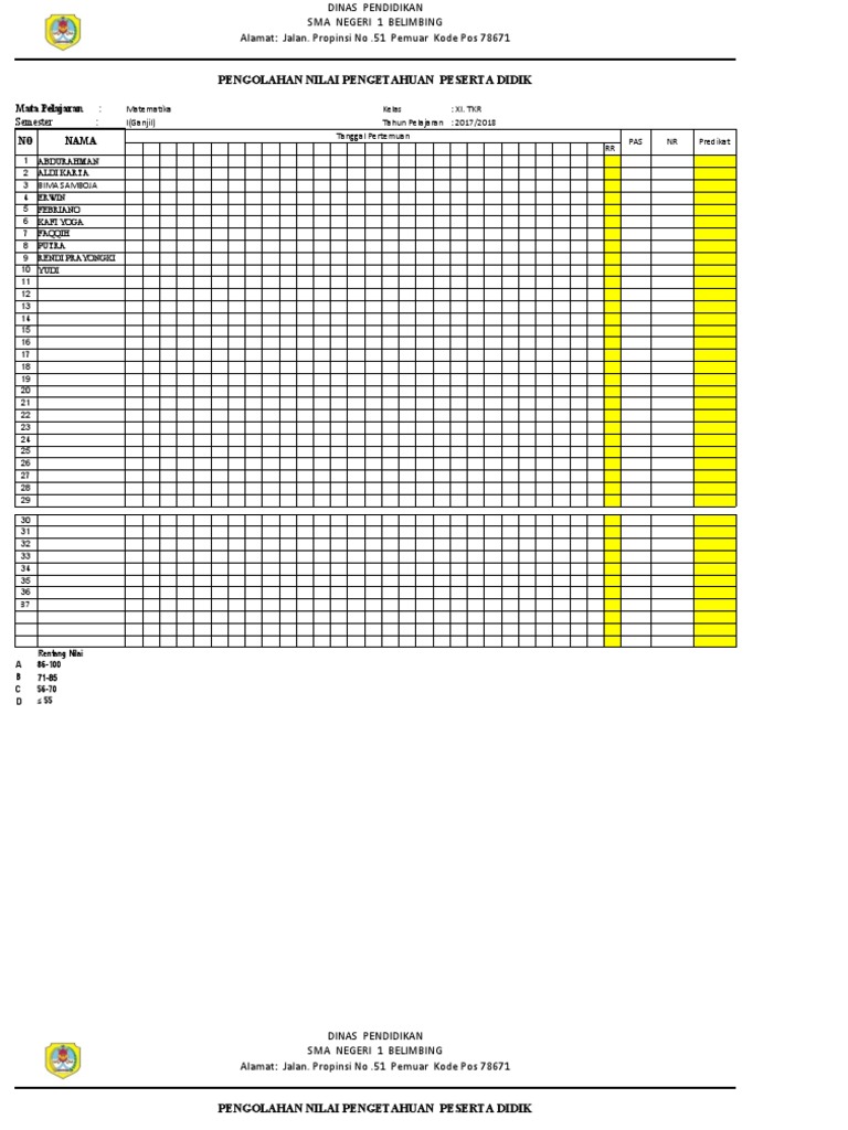 Format Penilaian KTSP | PDF