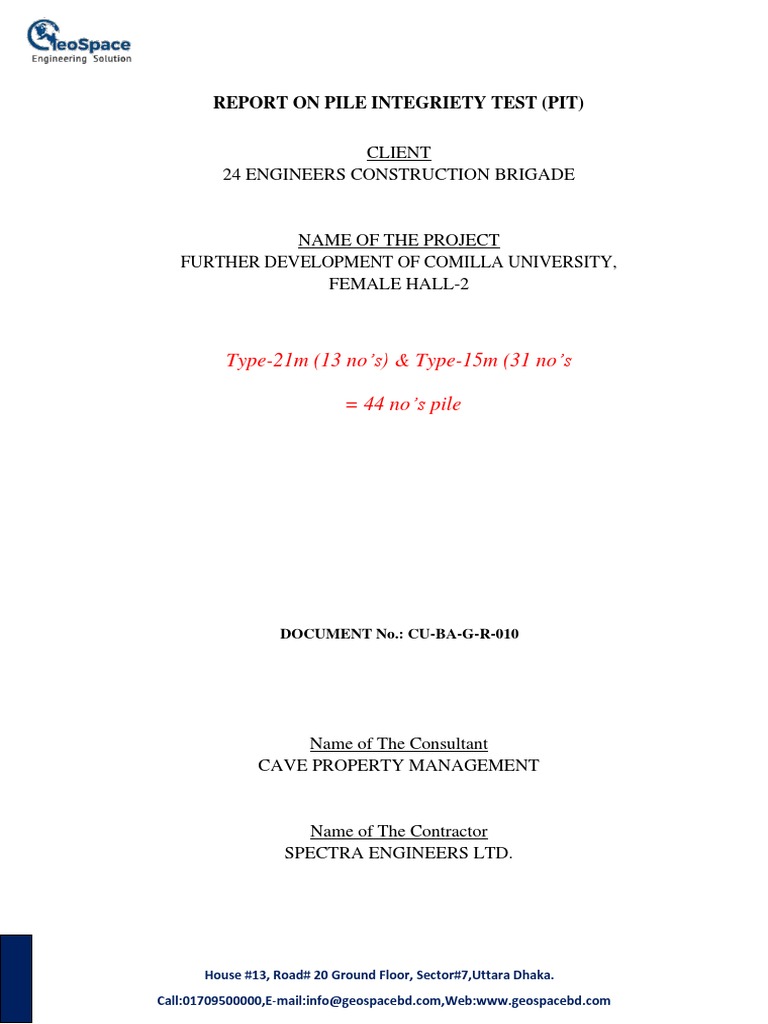 Pile Integrity Test Report for Comilla University | PDF | Deep ...