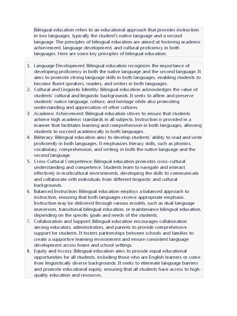 Bilingual Education Refers To An Educational Approach That Provides ...