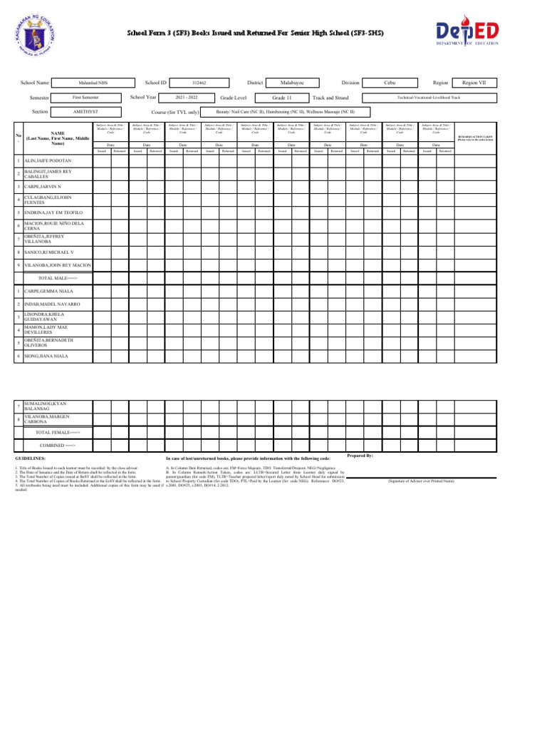 School Form 3 (SF 3) | PDF