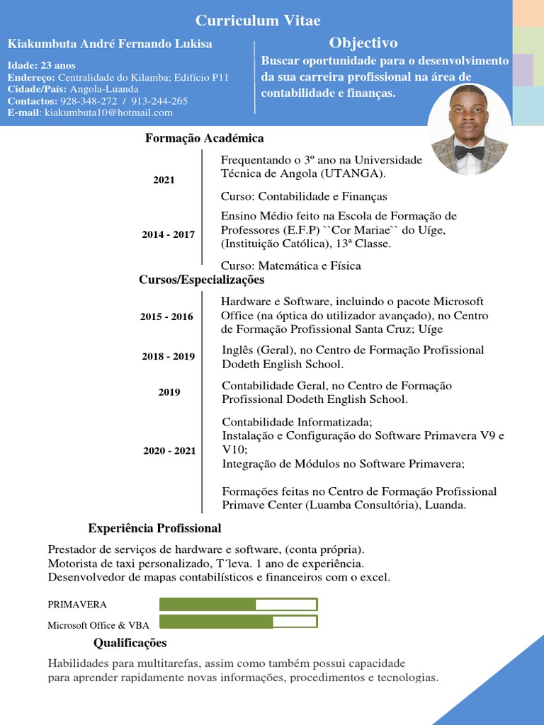 André Kiako Curriculum Vitae | PDF | Desenvolvimento profissional | Contabilidade