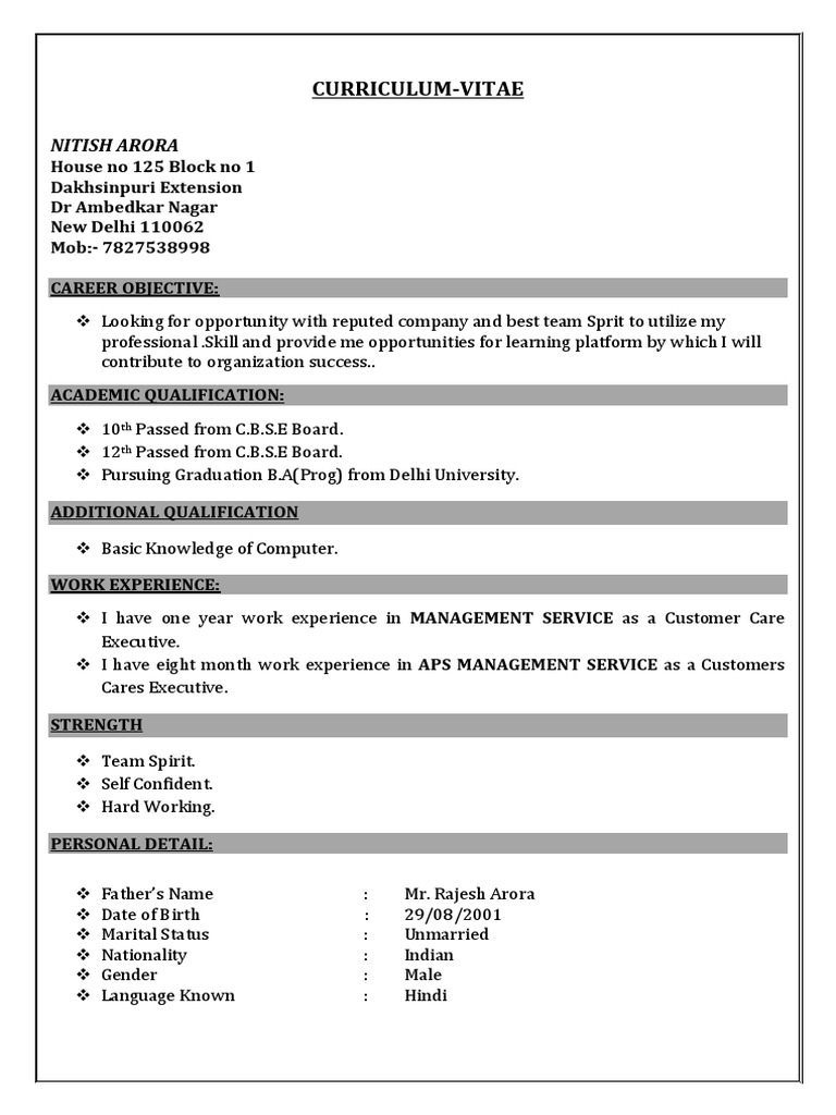 Curriculum-Vitae: Nitish Arora | PDF | Career & Growth