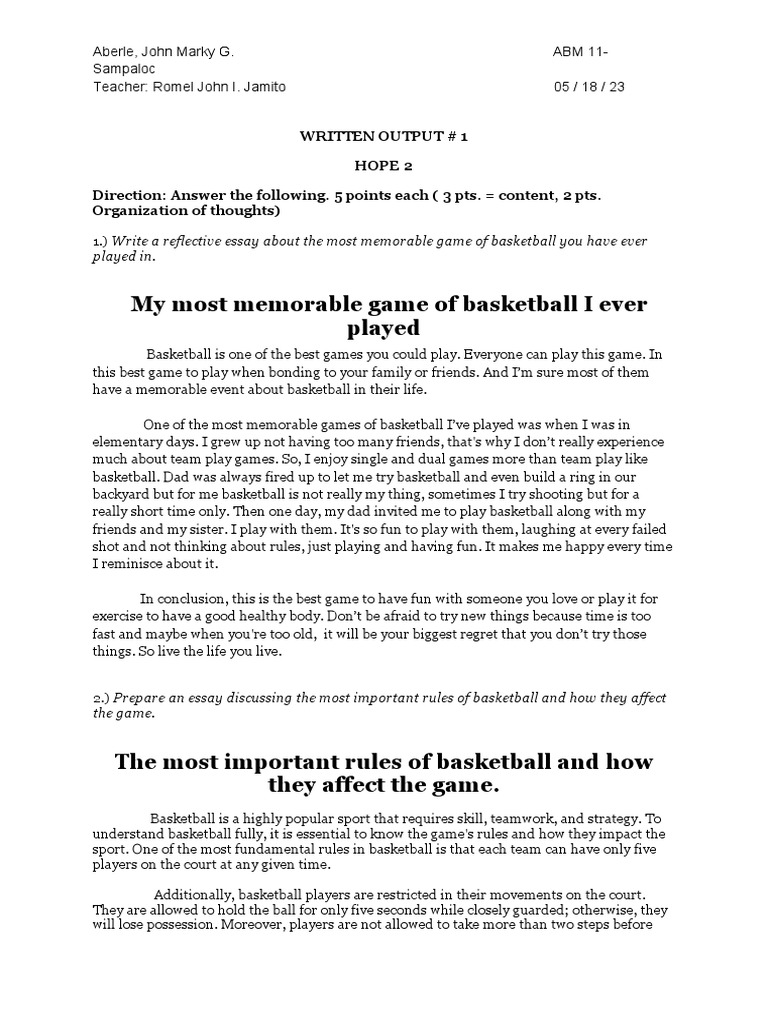 Reflective Essays on Basketball Experiences | PDF | Career & Growth