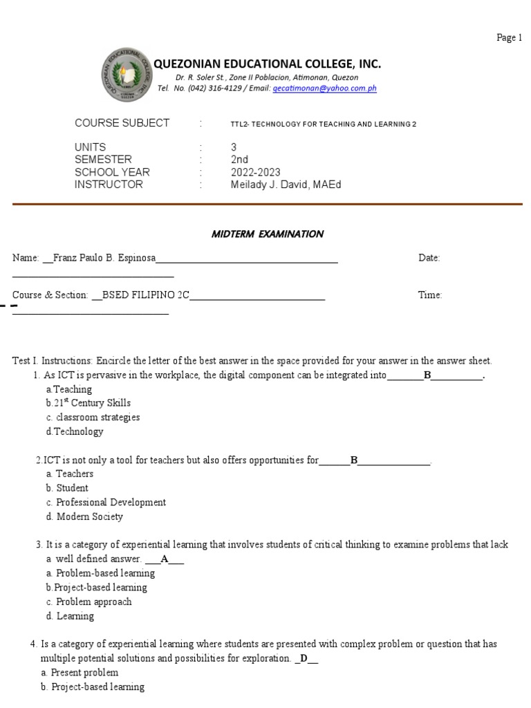 Midterm Exam-Educ Tech 2 | PDF | Project Based Learning | Educational Technology