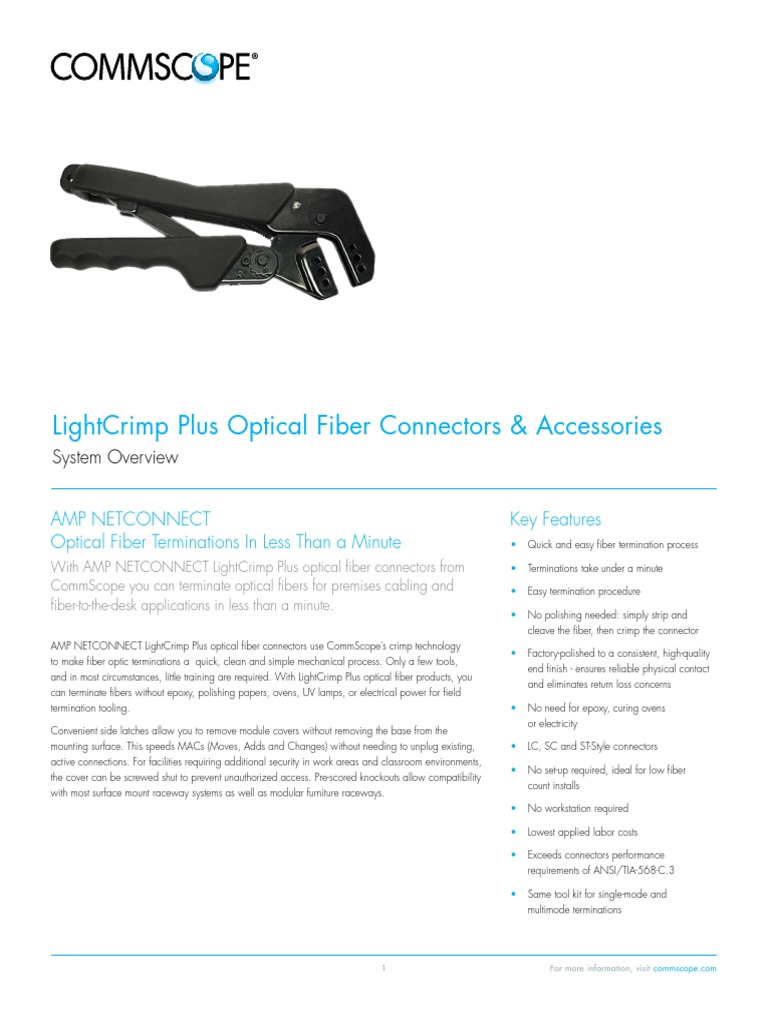 Data Sheet_ LightCrimp Plus Optical Fiber Connectors & Accessories | PDF | Optical Fiber ...