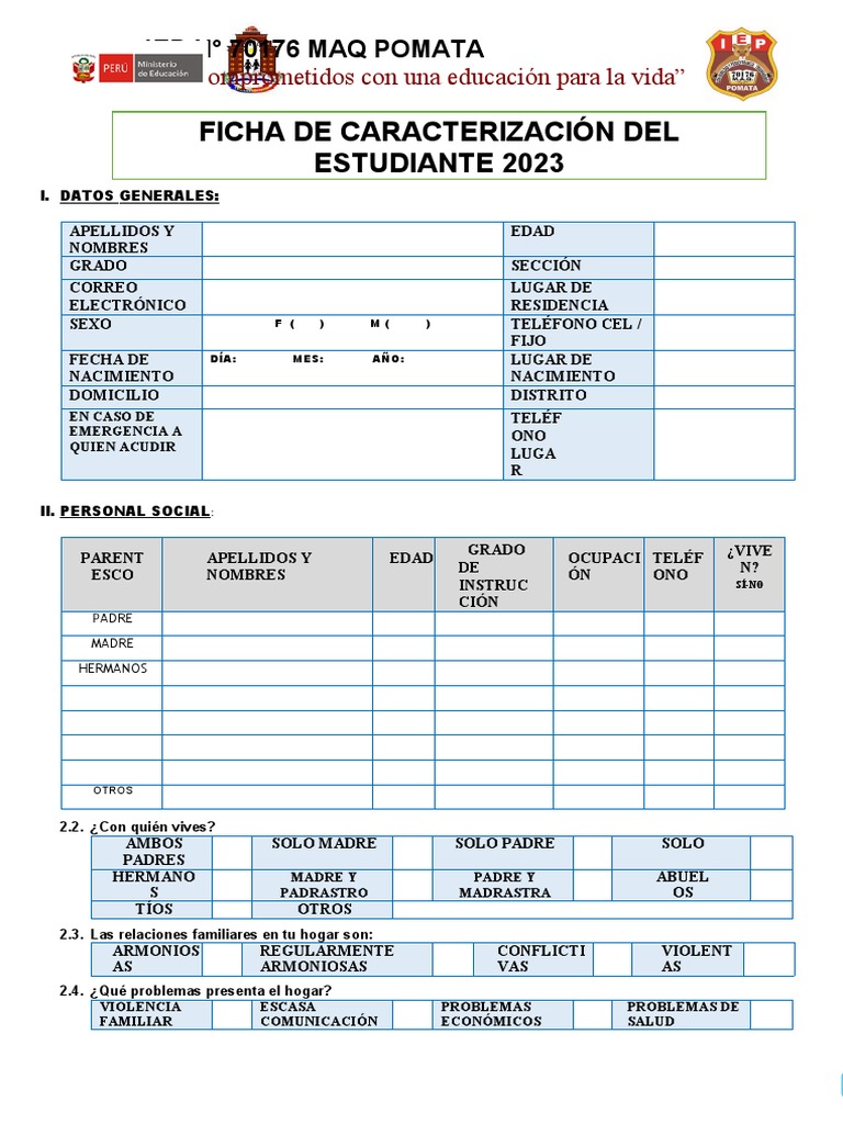 Ficha de Caracterización de Estudiantes | PDF